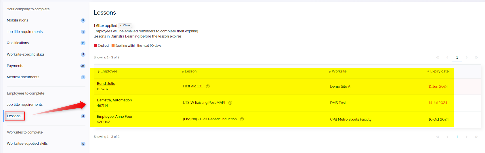 Employee & Company Expiries – Damstra