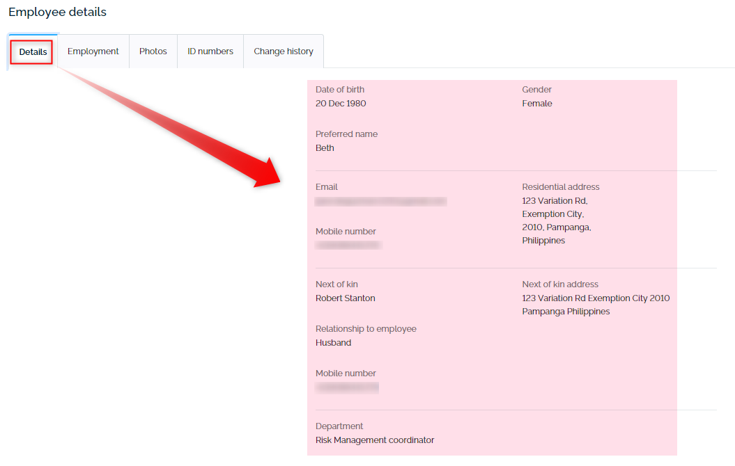 Items on Profile of Employee's Profile Page - Employee details – Damstra