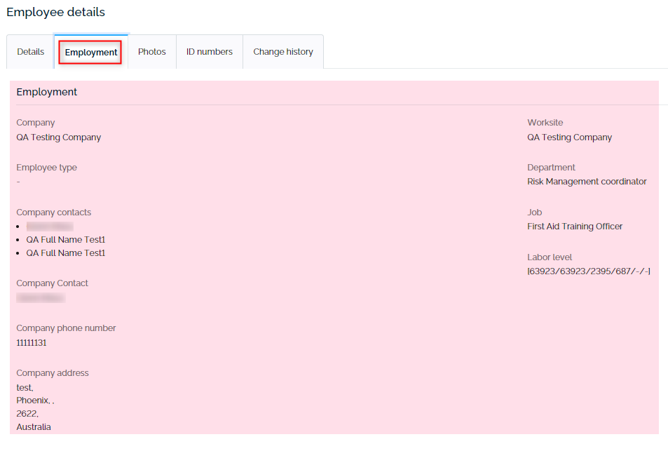 Items on Profile of Employee's Profile Page - Employee details – Damstra