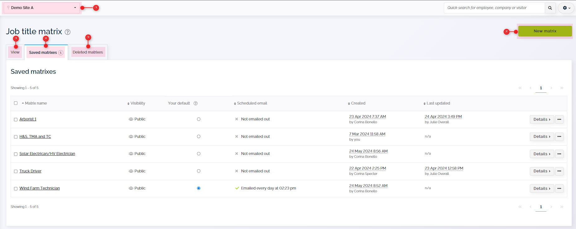 Job Title Matrix Report Page – Damstra