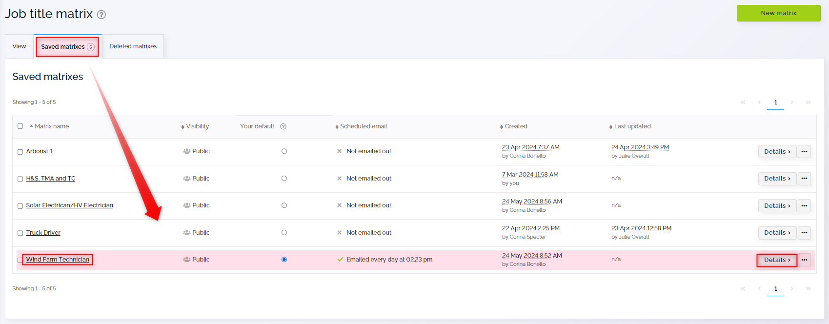 Job Title Matrix Details Page – Damstra
