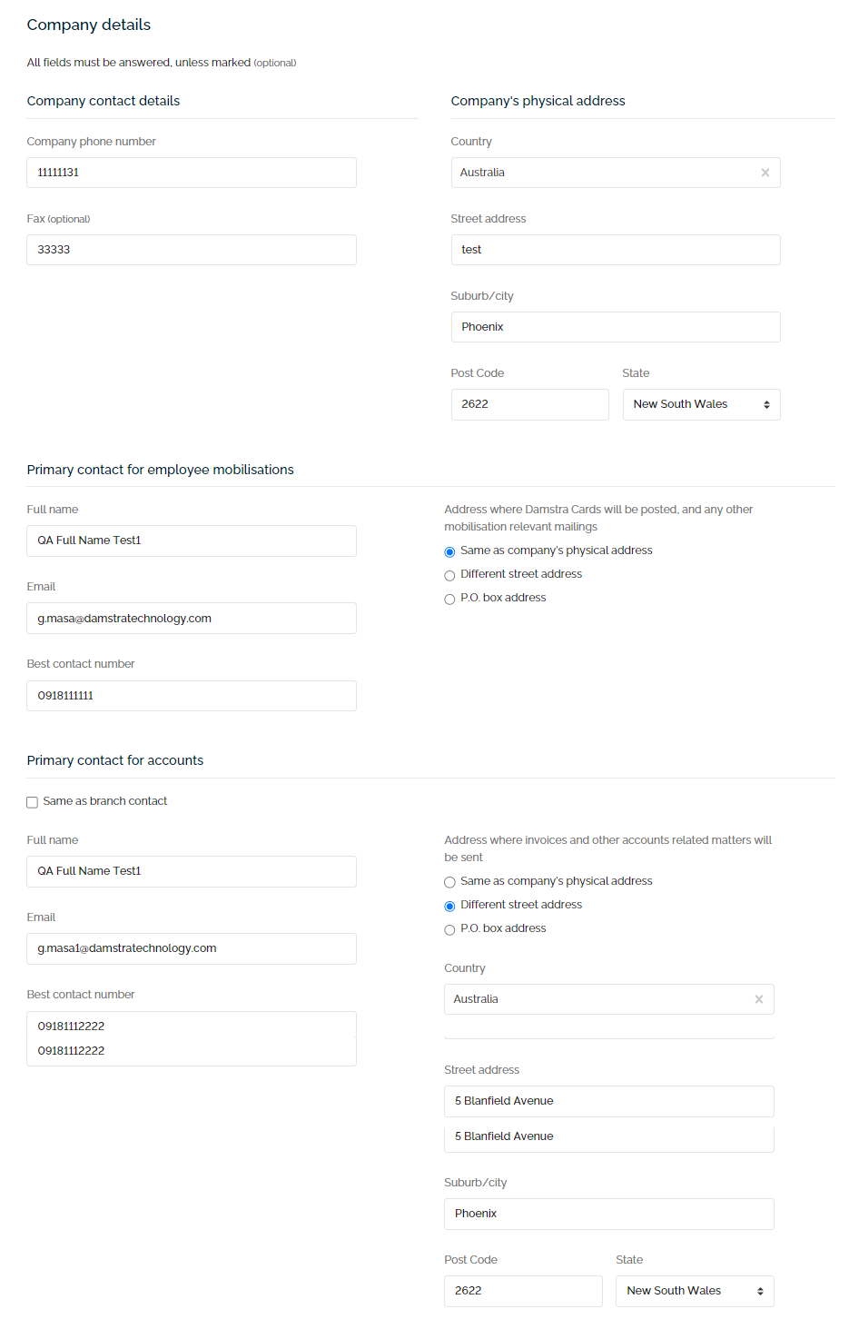 Company Details - Details & Settings – Damstra