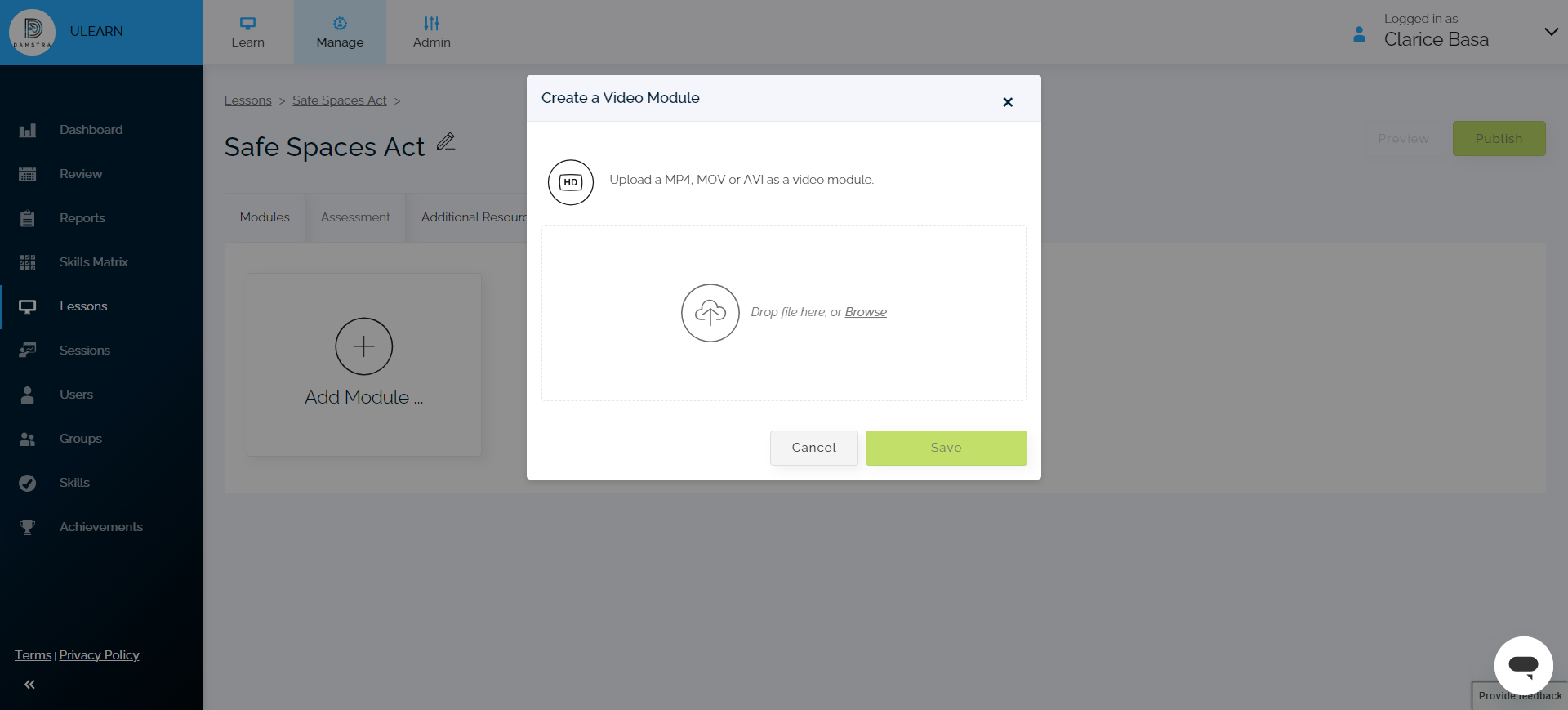 Creating a Lesson with Video Module – Damstra