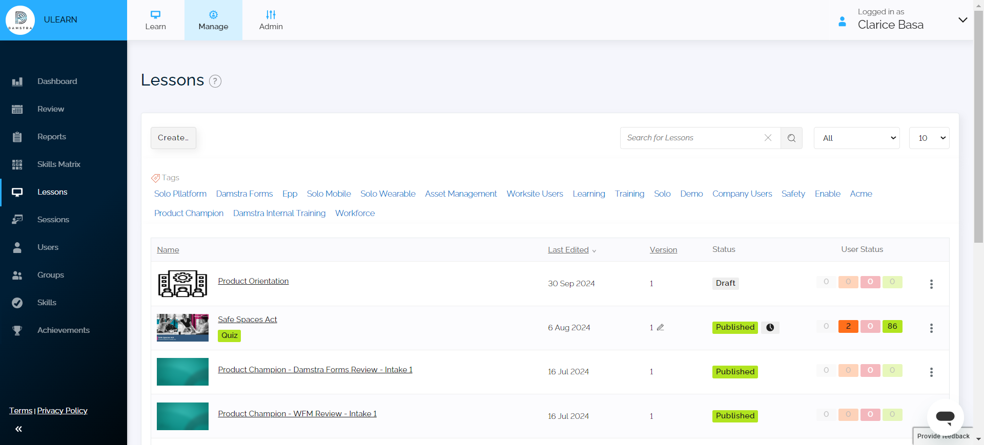 Lessons overview – Damstra