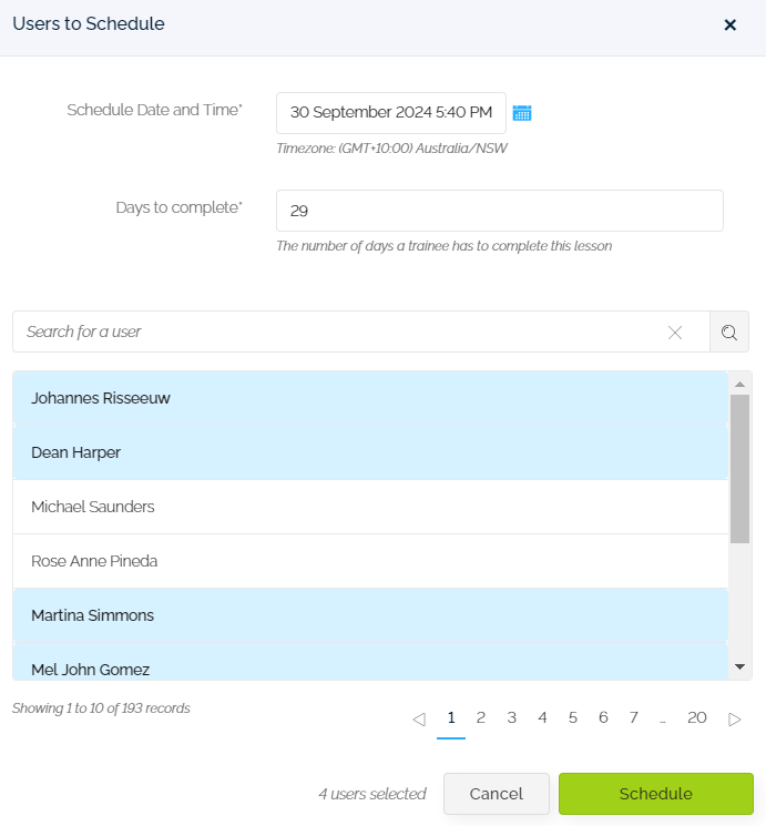 Schedule a User to View a Lesson – Damstra