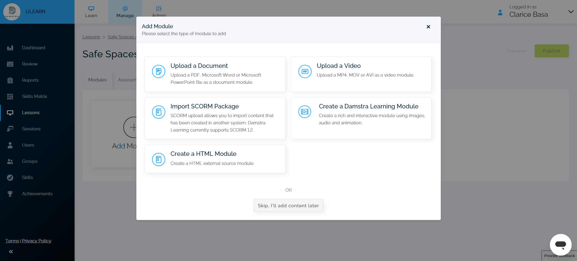 Lesson structure: Create module chapter – Damstra