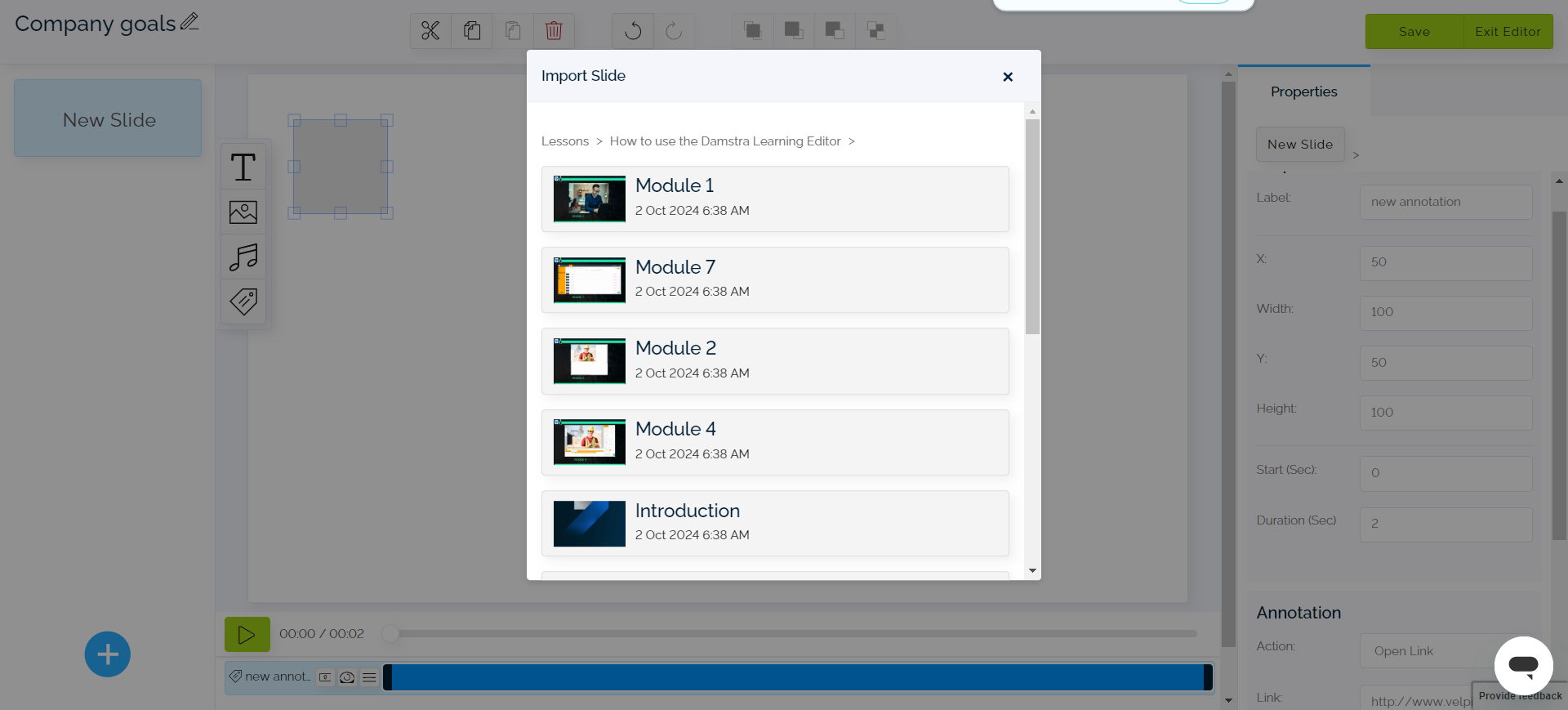 Importing slides and videos to a Damstra Learning Module Editor – Damstra