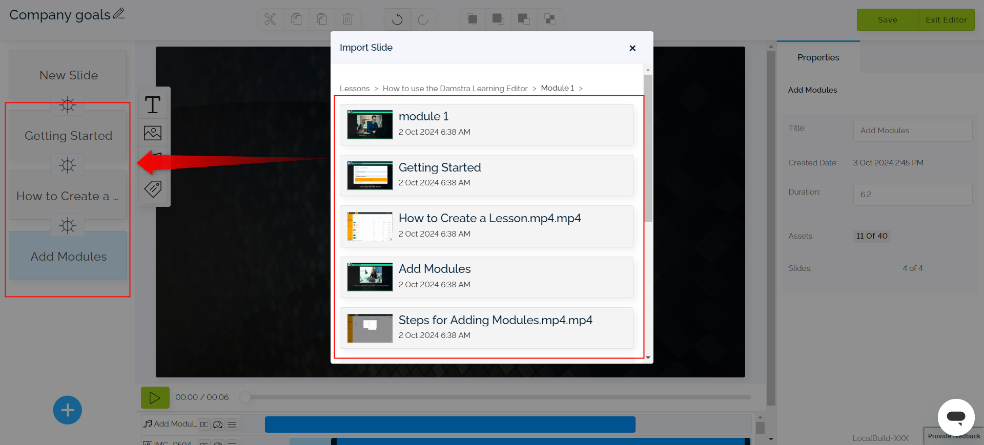 Importing slides and videos to a Damstra Learning Module Editor – Damstra