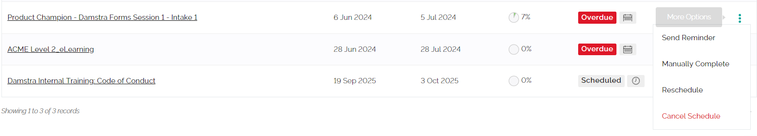 View/schedule user lessons – Damstra