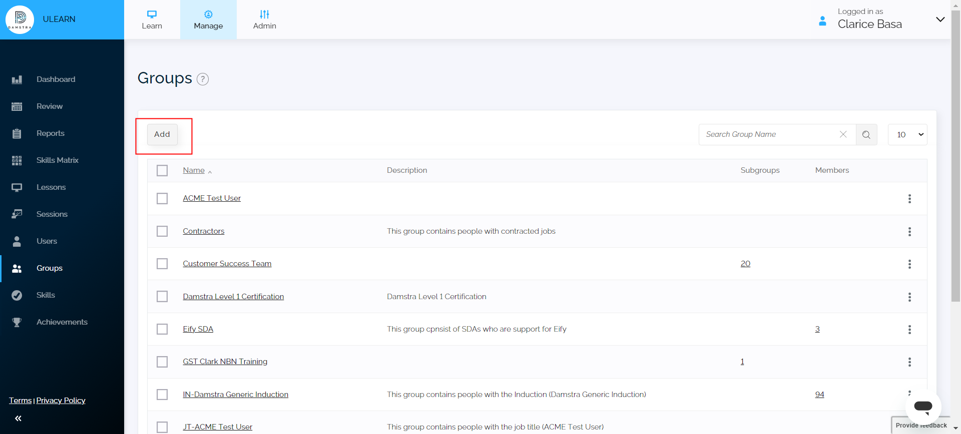 Creating a new group – Damstra