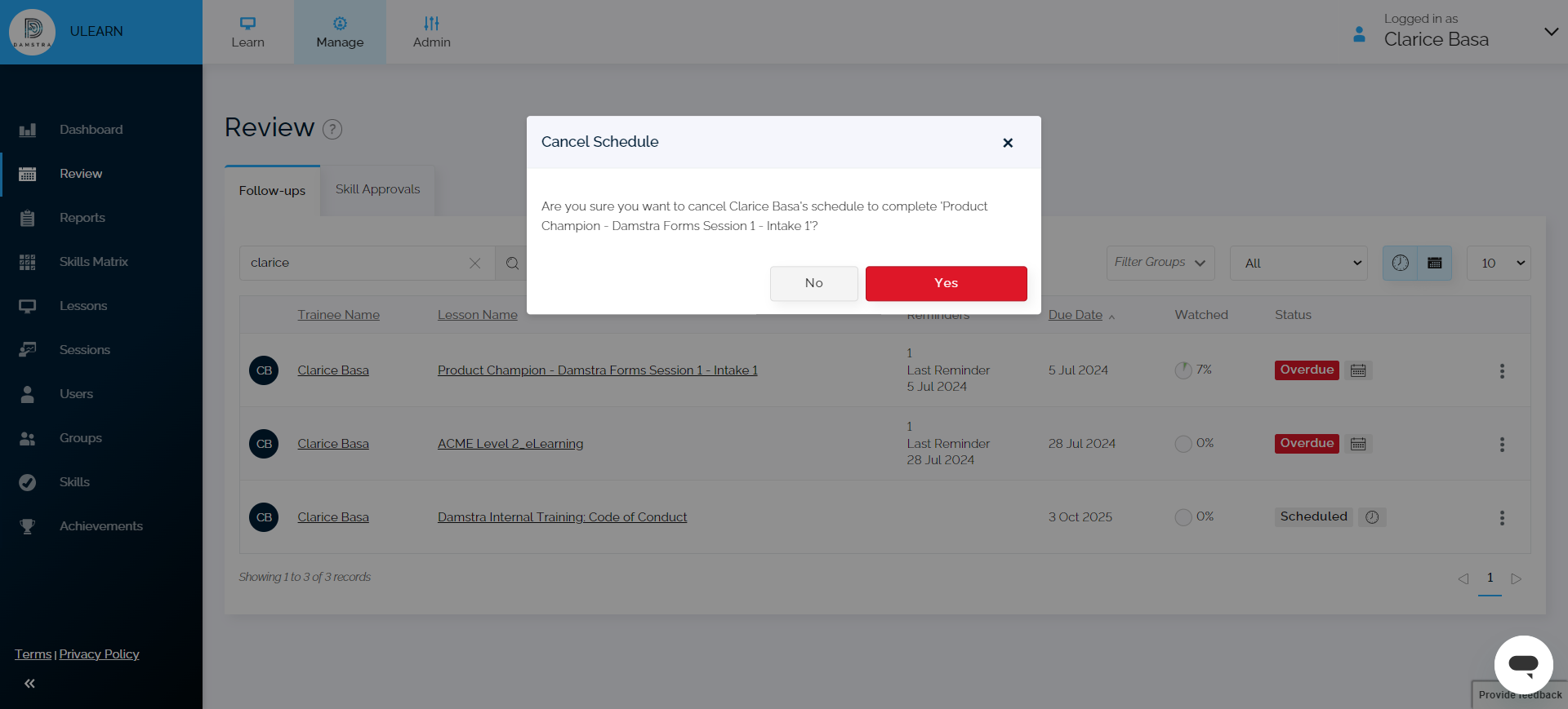Reschedule lesson & Cancel schedule – Damstra
