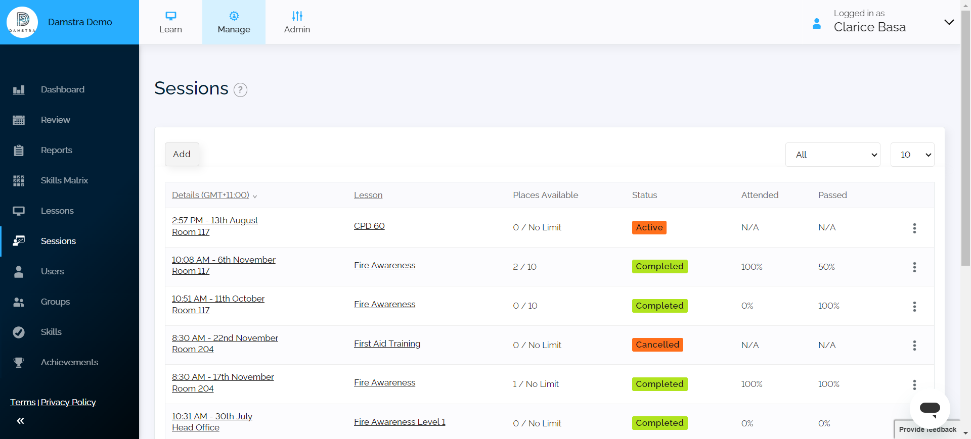 Session overview – Damstra