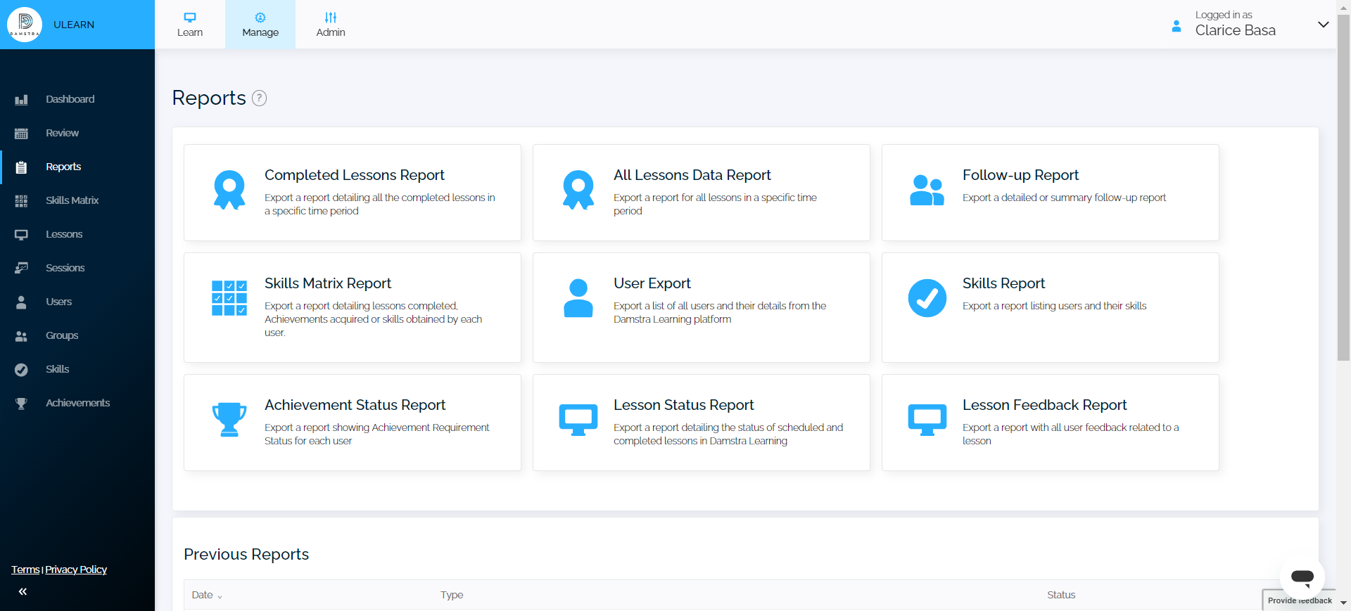 Reports overview – Damstra