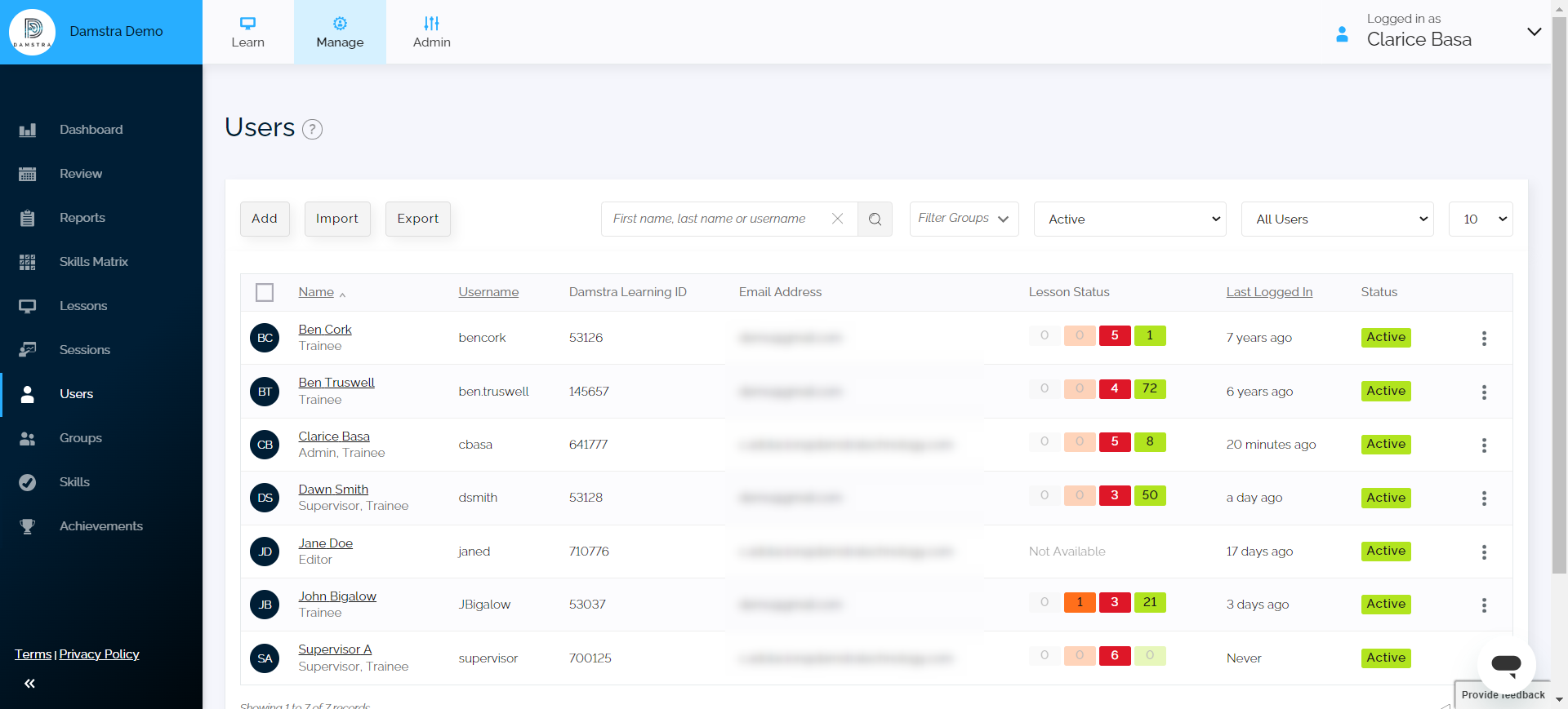 User List Overview – Damstra