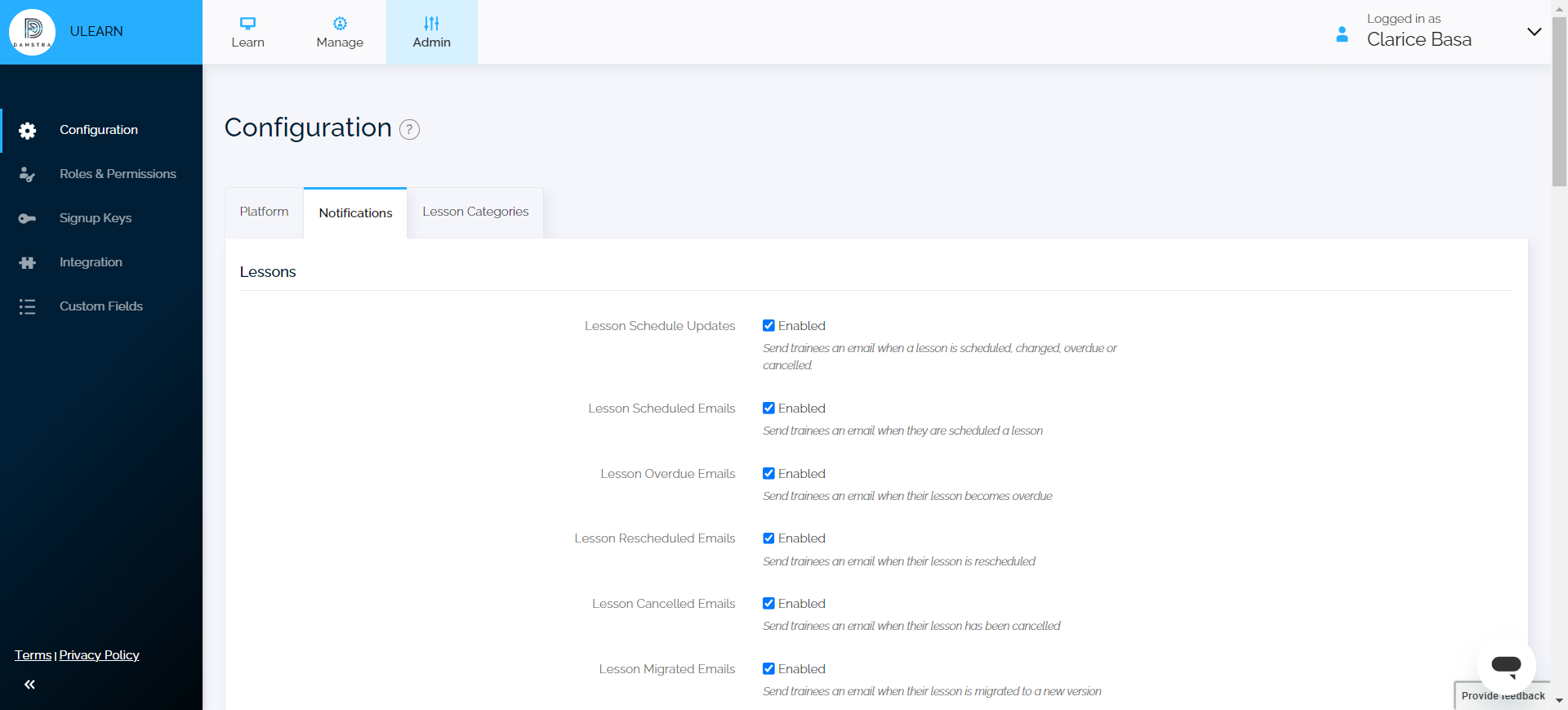 Overdue lesson reminders – Damstra