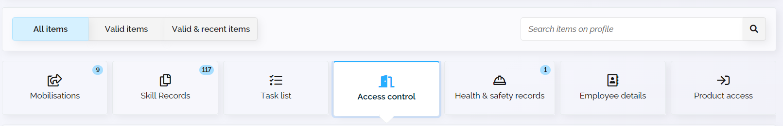 Items on Profile of Employee's Profile Page - Access Control – Damstra