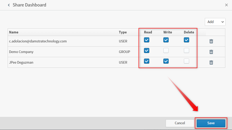 Sharing a Dashboard – Damstra