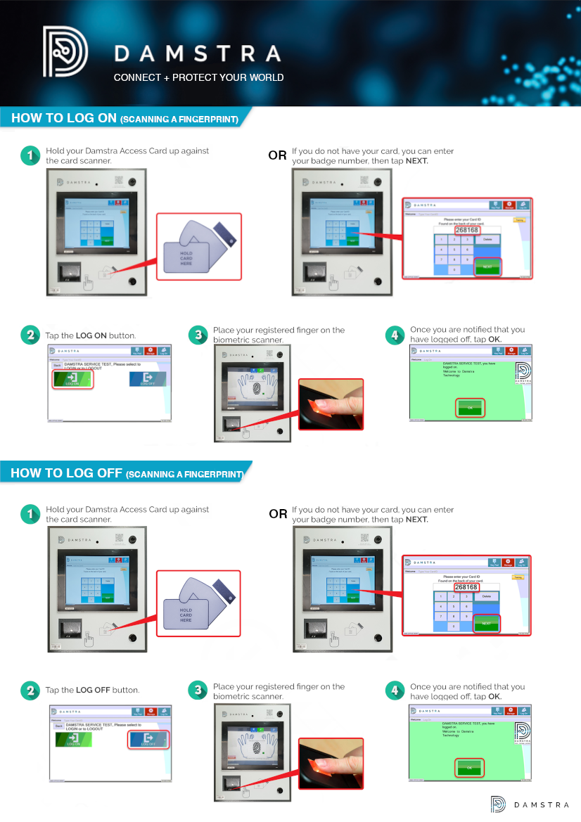 How To Log On & Off (Scanning A Fingerprint) – Damstra