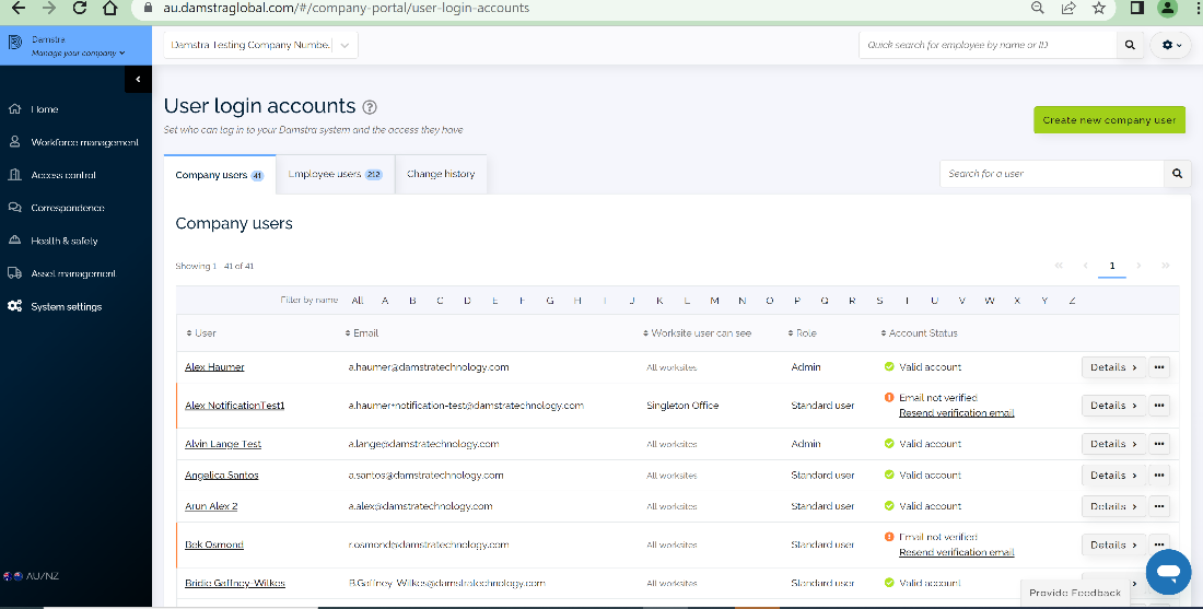 Systems Settings – Damstra