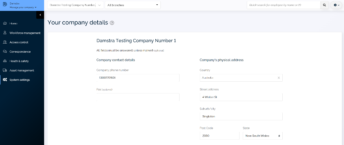 Systems Settings – Damstra