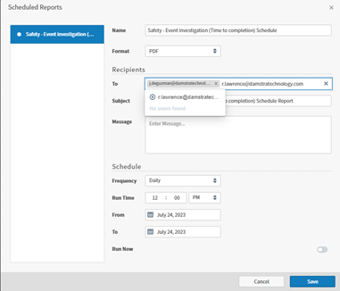 Schedule a Dashboard Report – Damstra