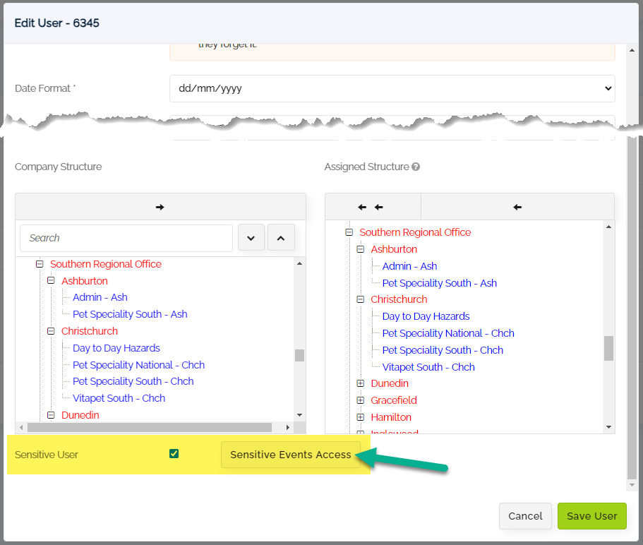 How to use the Safety Event Locations and Sensitive Users feature – Damstra