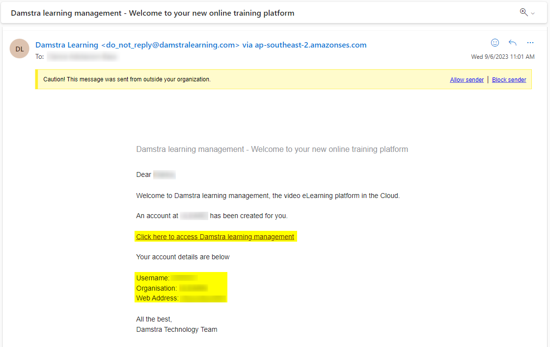 Damstra Learning's Welcome Email - What to do next – Damstra