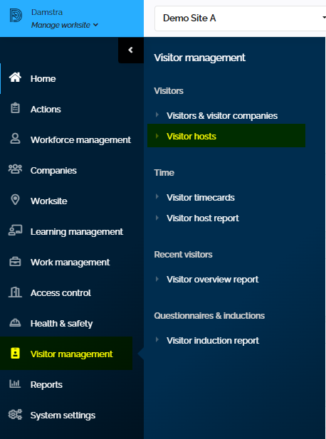 Log on Questionnaire (Visitor Host) – Damstra