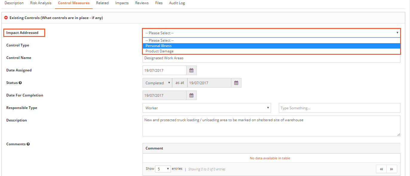 Using the impacts feature for Risk Assessments – Damstra