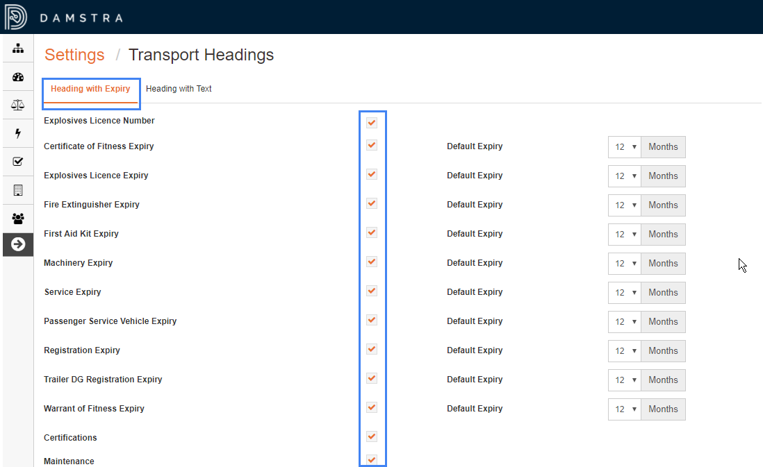 Manage Transport Headings - Damstra Safety – Damstra