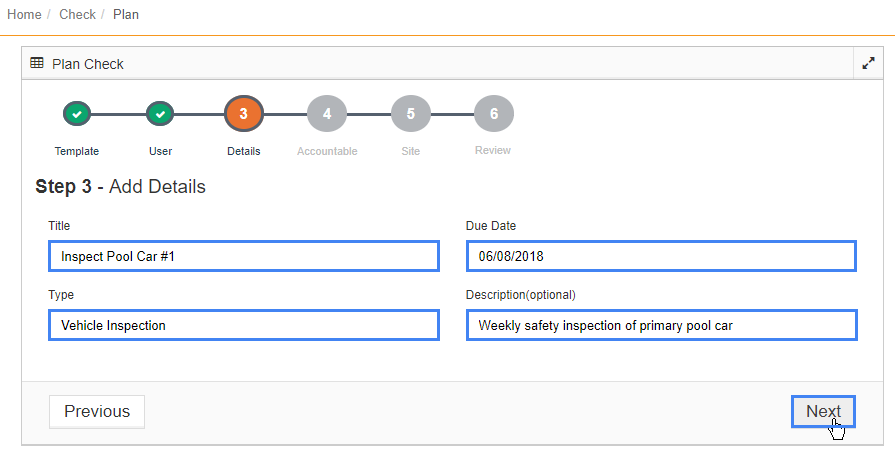 Planning a one-off Check - Check Web Portal – Damstra