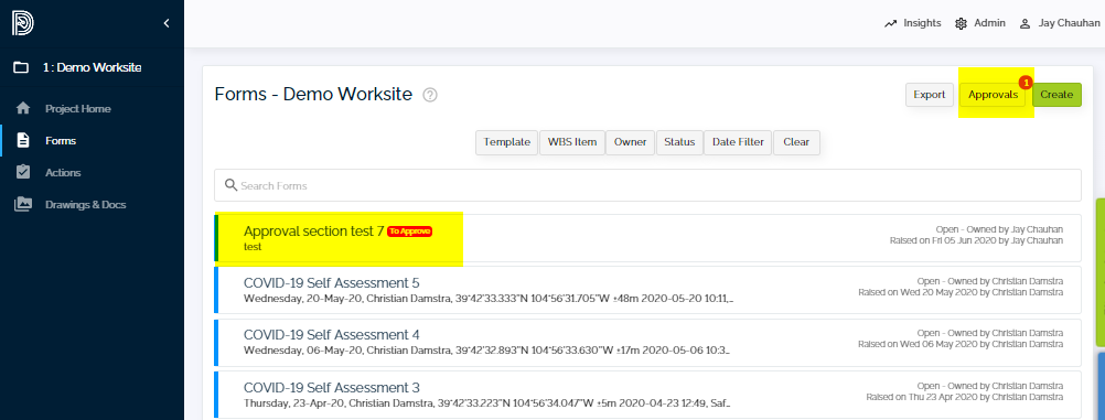 Using approvals in forms – Damstra