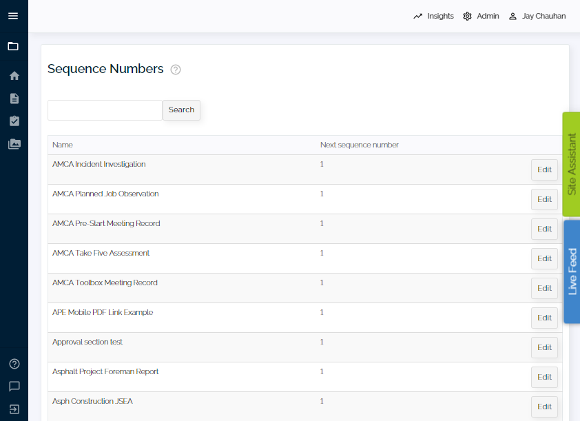 Project Administration - Sequence Numbers – Damstra