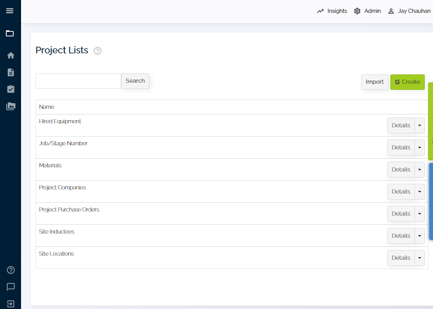 Project Administration - Project List items – Damstra
