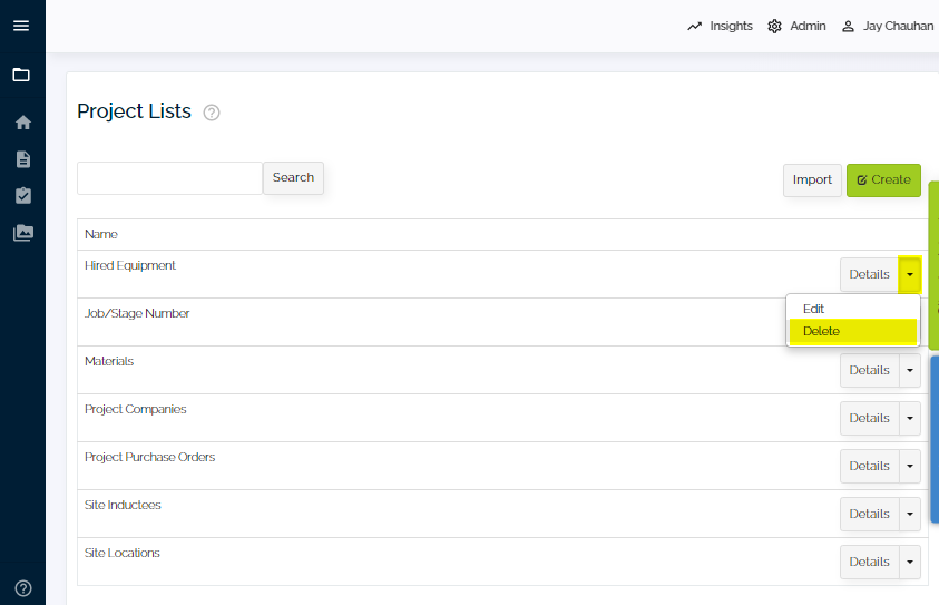 Project Administration - Project List items – Damstra
