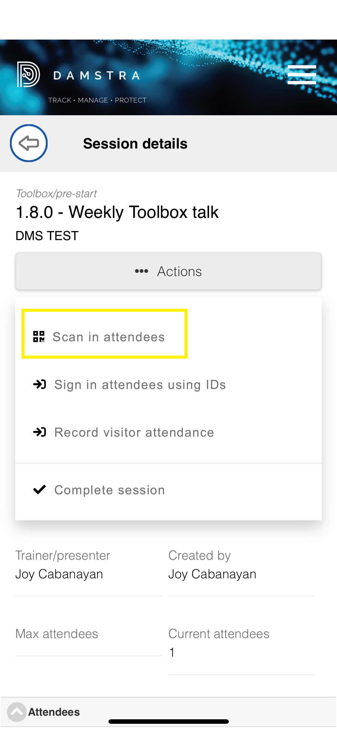 Mobile App - Scanning in attendees with QR codes – Damstra