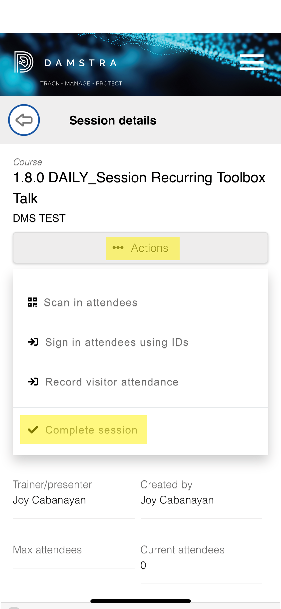 Managing health and safety sessions in TWMS mobile app – Damstra