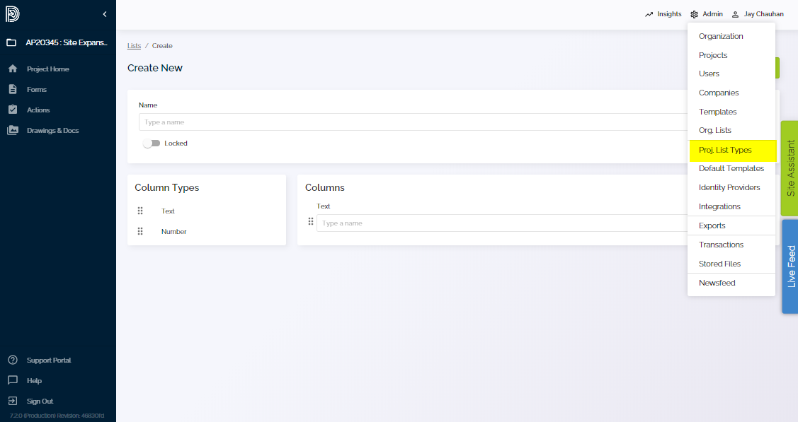 Organisation Administration - Managing Project List Types – Damstra
