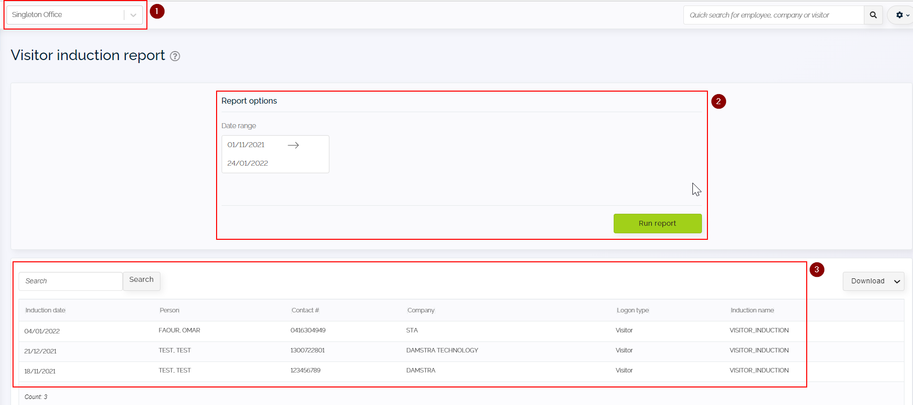 Visitor Induction Report – Damstra