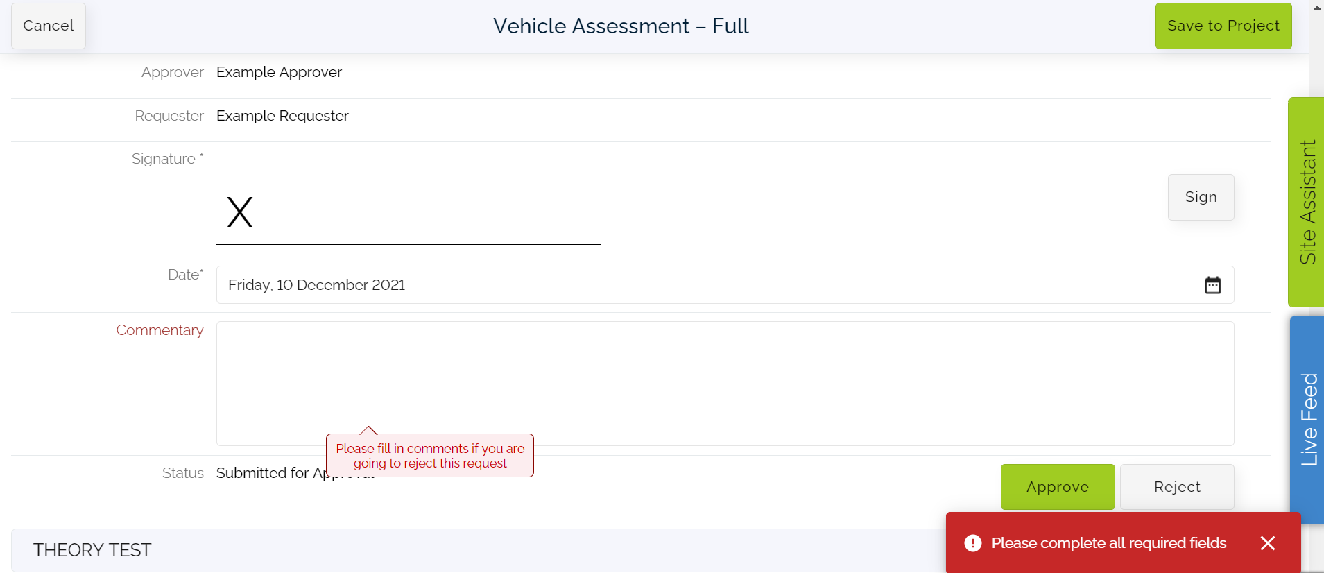 Mandatory Rejection Comments Function in Form Approval Section – Damstra