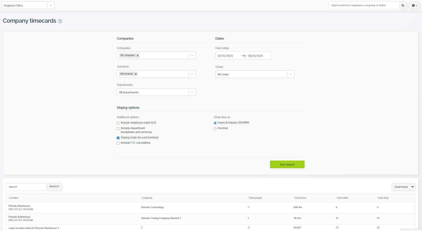 Company timecards – Damstra