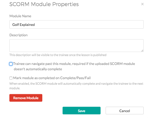 Configure SCORM settings – Damstra