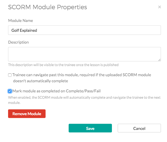 Configure SCORM settings – Damstra