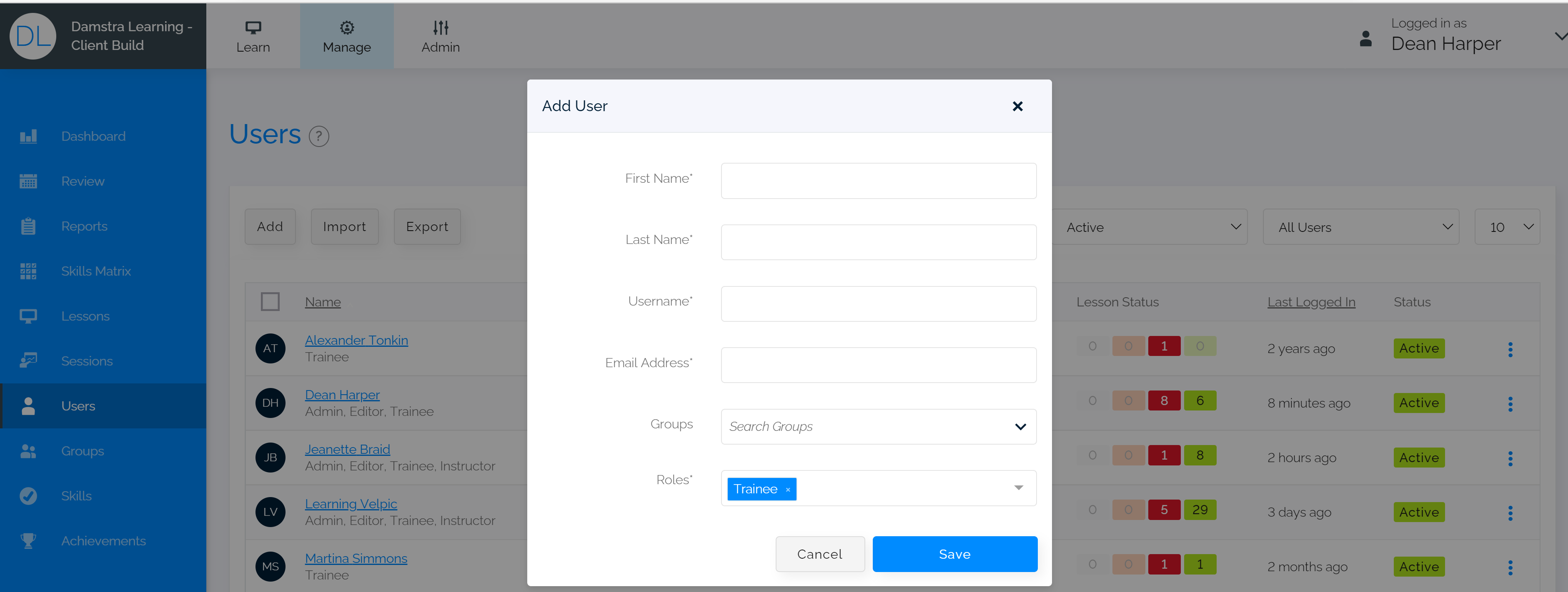 Manage Users in Damstra Learning – Damstra