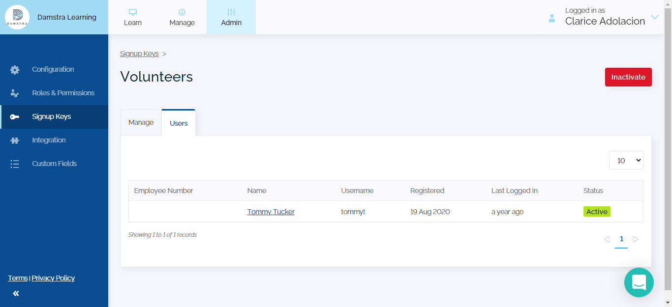 View Users Registered with a Signup Key – Damstra