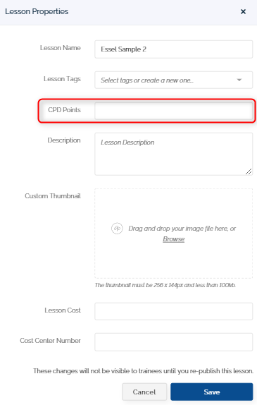 Add Continuing Professional Development (CPD) Points to a Lesson – Damstra