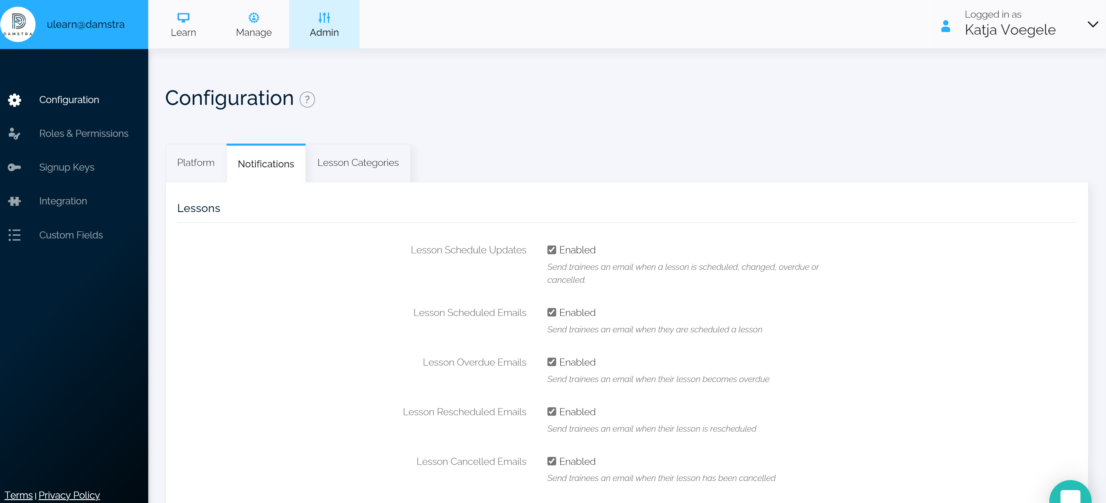 Configuration: Notifications – Damstra
