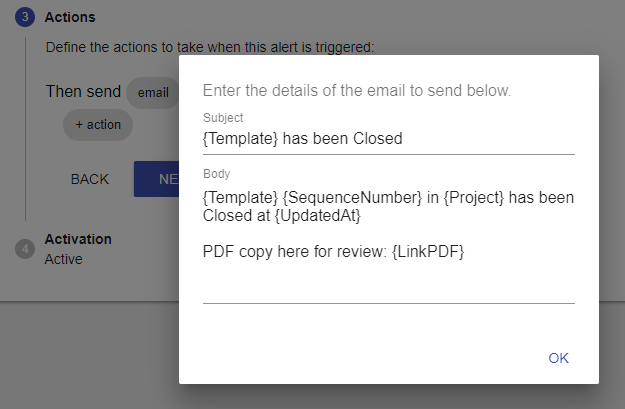 Insights - Alert email parameters – Damstra