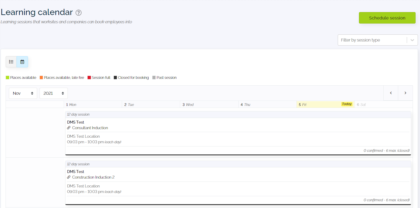 Learning Calendar Overview – Damstra
