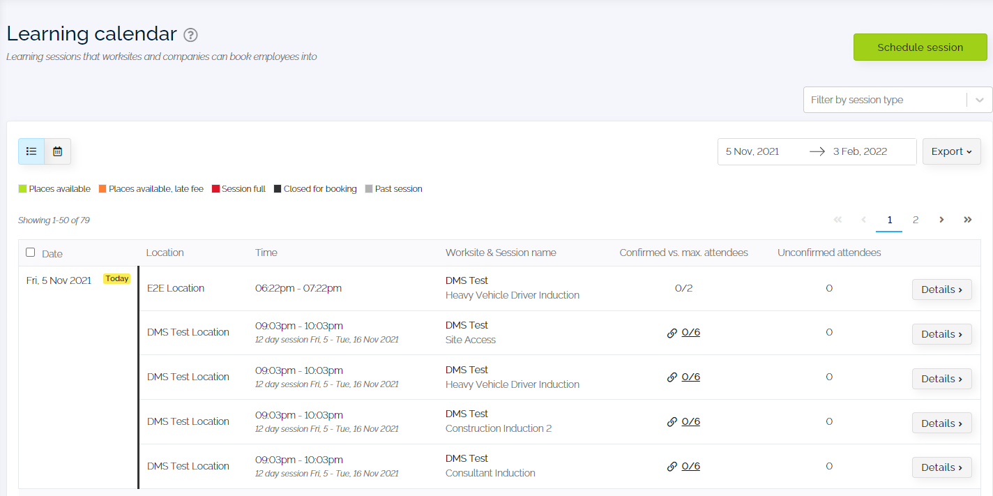 Learning Calendar Overview – Damstra
